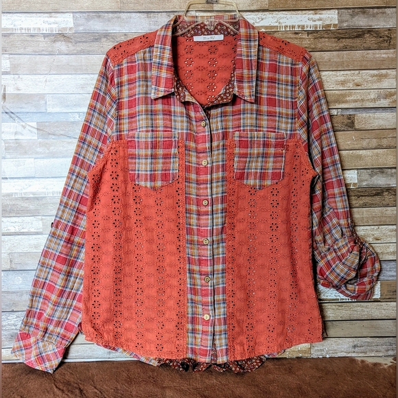Miss Me | Tops | Miss Me Plaid Patchwork Mixed Print Button Down Shirt ...